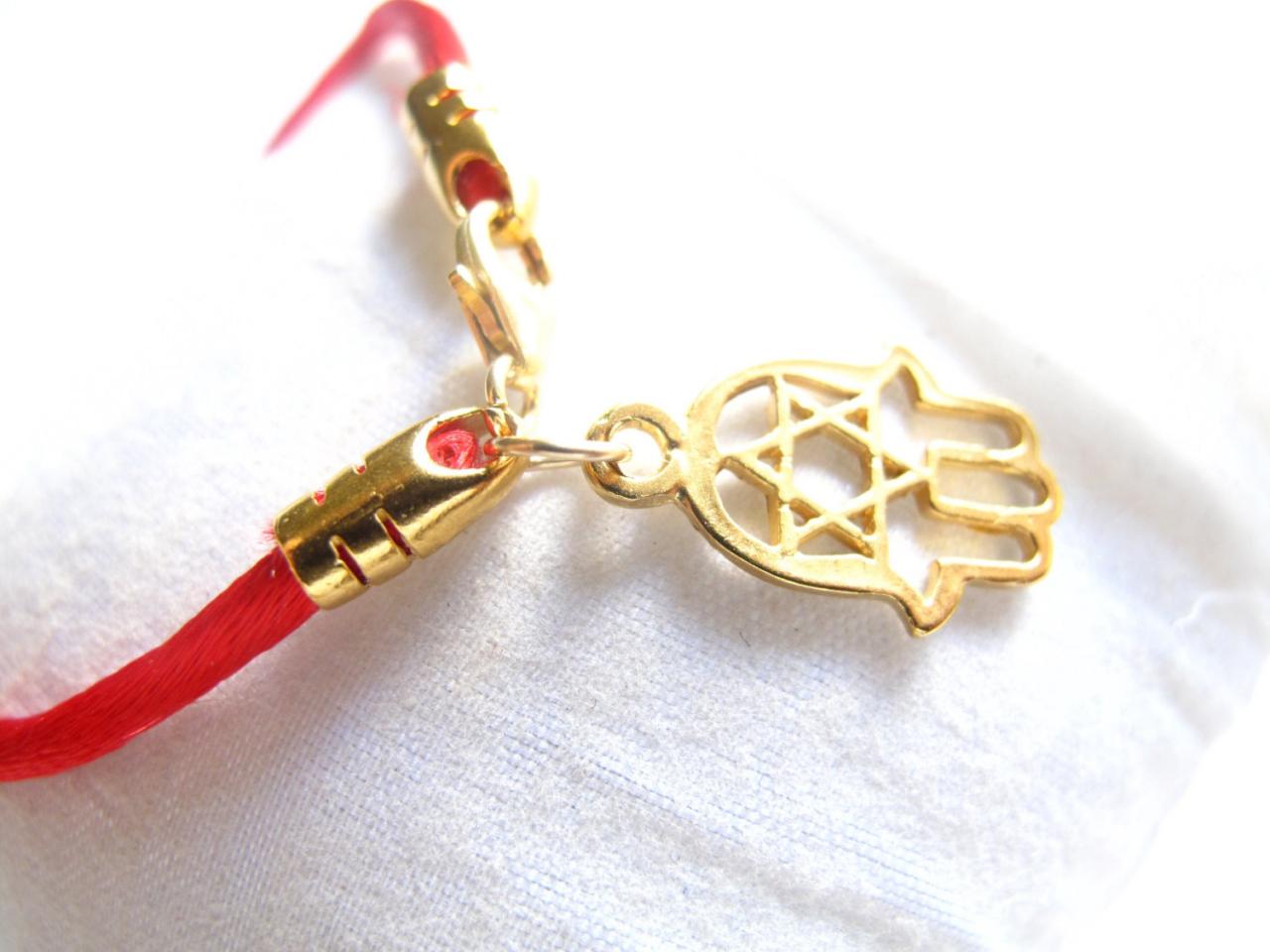Traditional Kabbalah Red String With Gold Hamsa Star Of David Charm ...