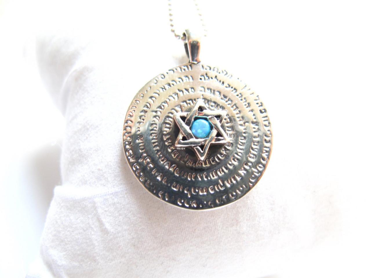 Kabbalah 72 Names Of God Silver And Opal Charm Necklace on Luulla