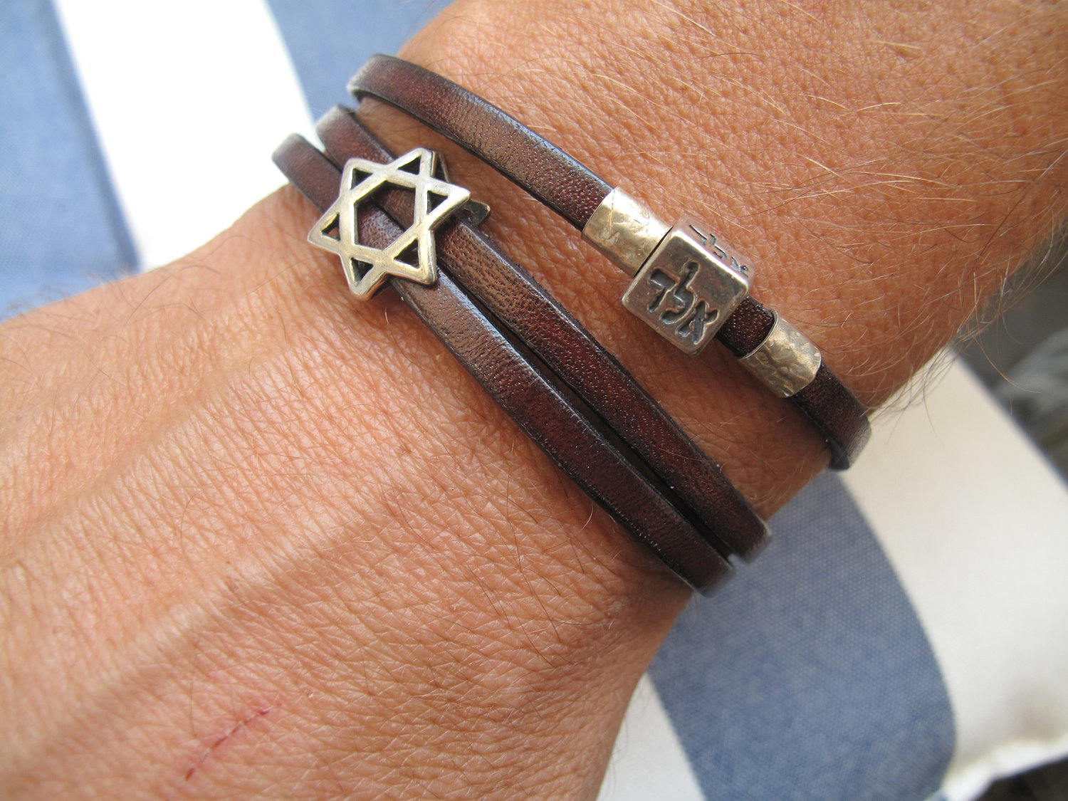 Kabbalah Bracelet - Leather Silver Star Of David Alef Lamed Dalet ...